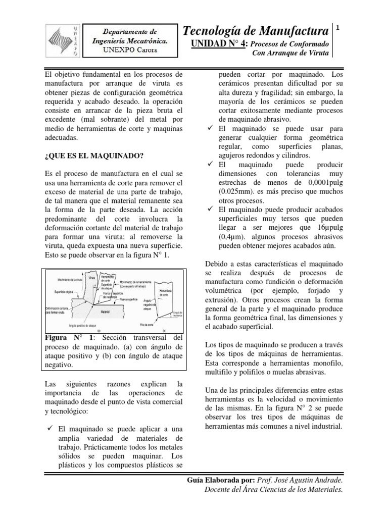 MANUFACTURA - UNIDAD 4 Procesos de Conformado Con Arranque de Viruta PDF | Descargar gratis PDF ...