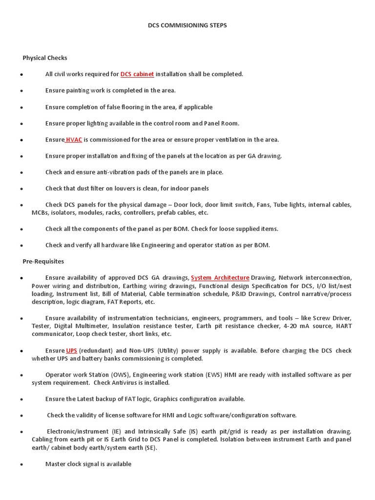 DCS Commissioning Steps Guide | PDF | Control Theory | Power Supply