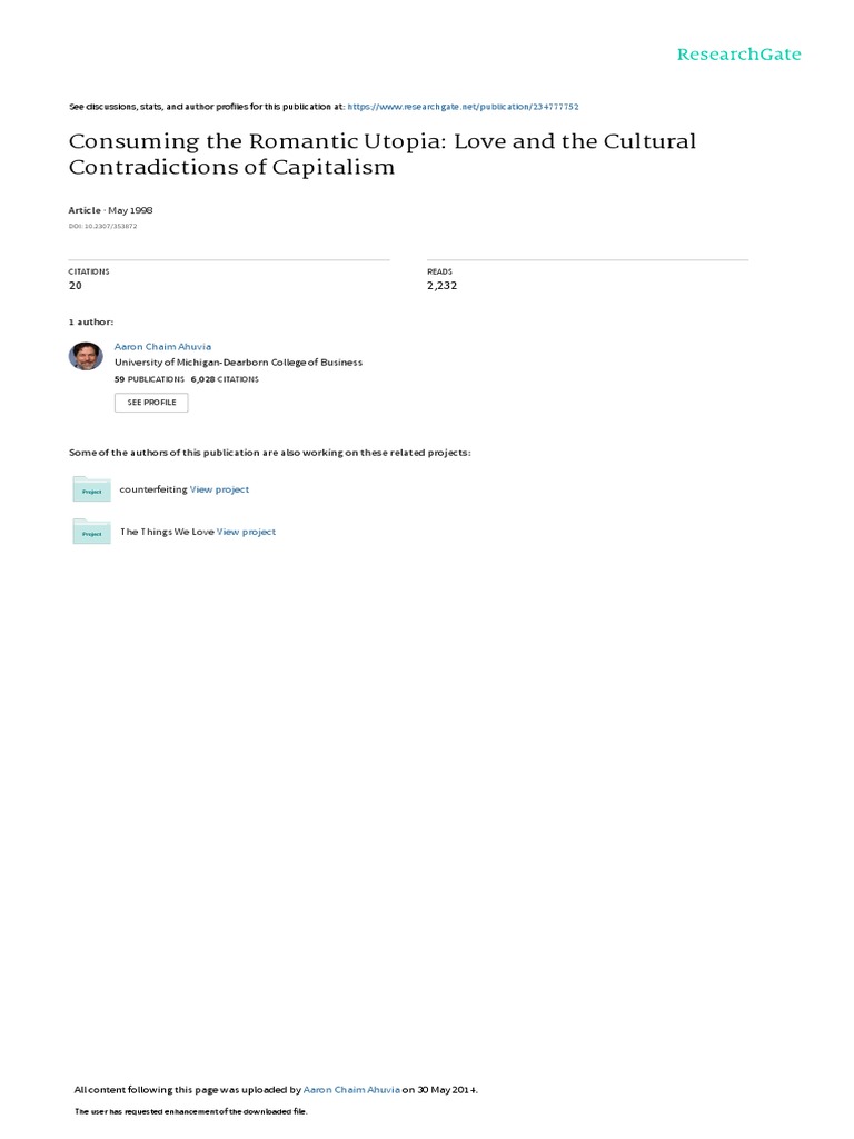 Consuming The Romantic Utopia: Love and The Cultural Contradictions of ...