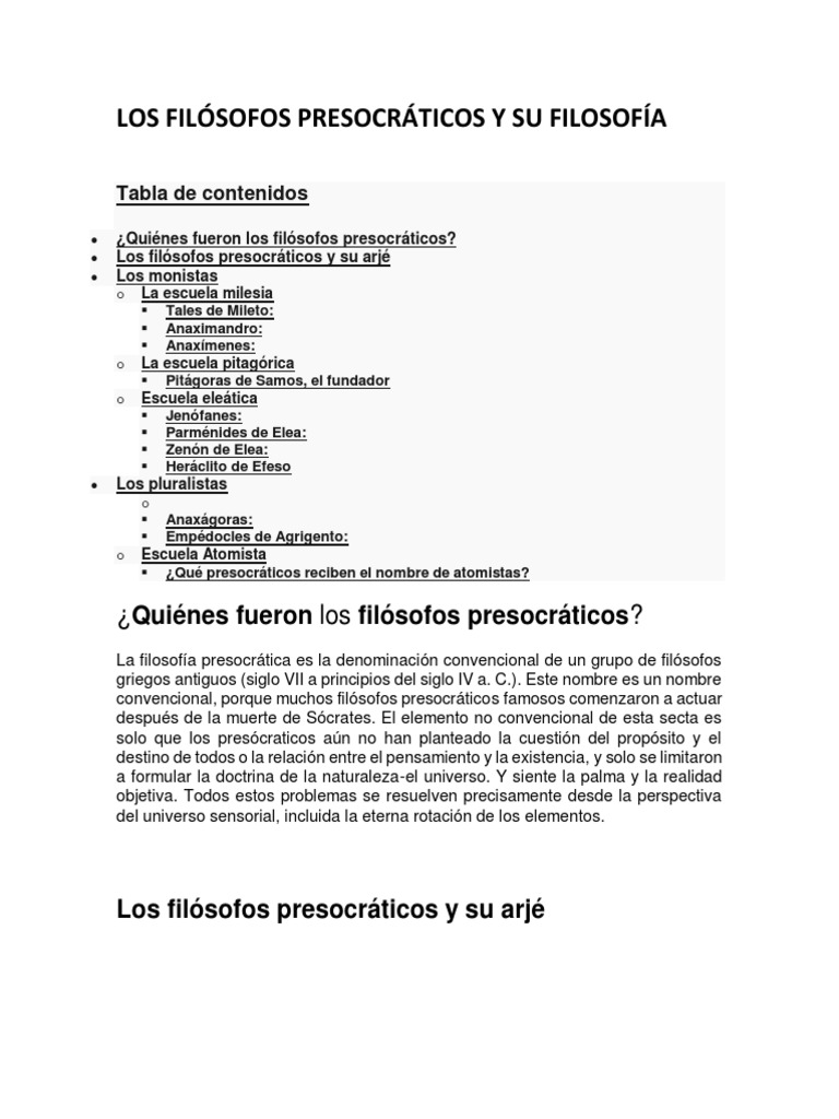 Monistas entre los filósofos presocráticos | PDF | Pitágoras | Monismo