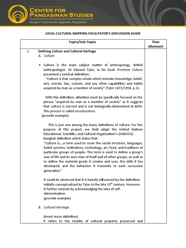 Local Cultural Mapping Facilitator's Guide | PDF | Cultural Heritage ...