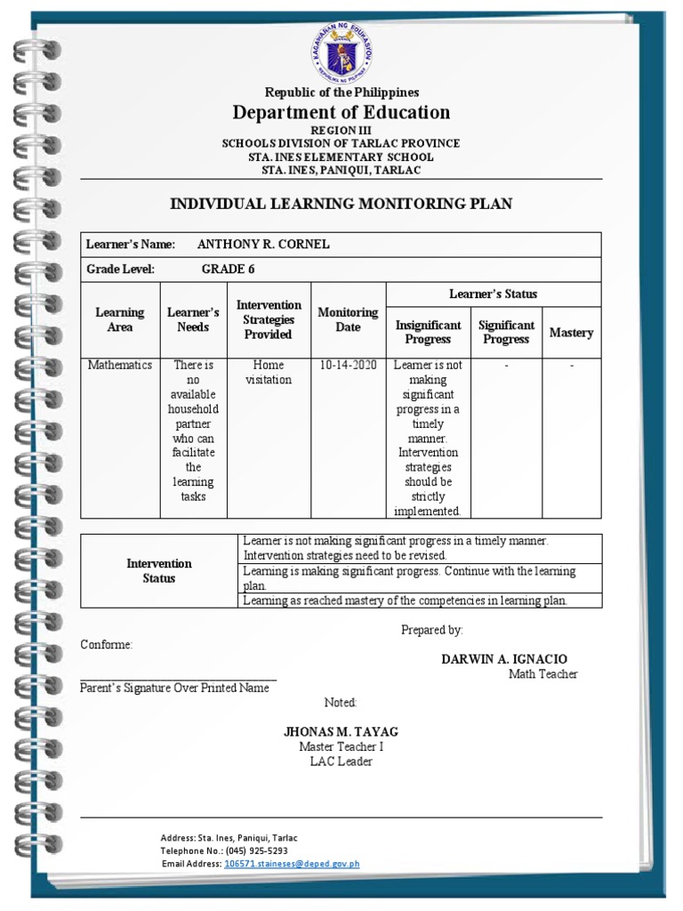 Department of Education: Individual Learning Monitoring Plan | PDF ...