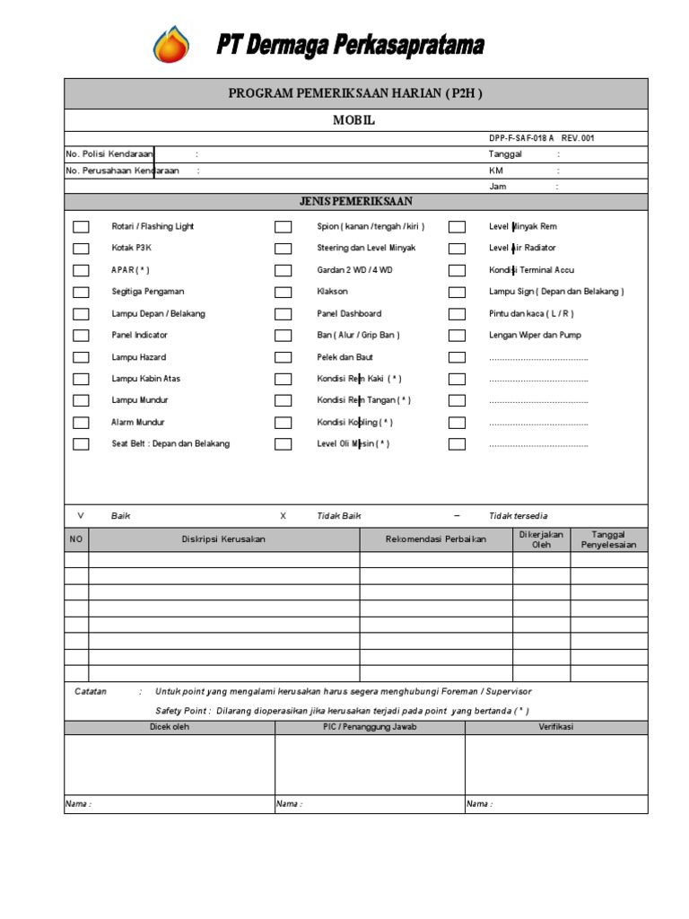 DPP-F-SAF-018 Program P2H (Version 1) | PDF | Teknologi & Rekayasa