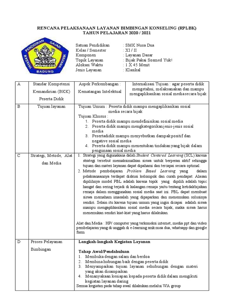 RPL Layanan Klasikal Contoh Dari Ayu PDF | PDF | Ilmu Sosial