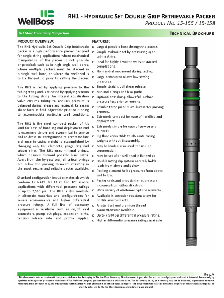 RH1 - Hydraulic Set Double Grip Retrievable Packer: Product No. 15-155 ...