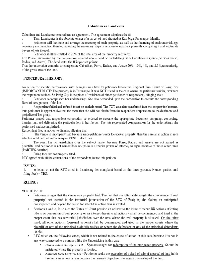 Clarifying the Proper Venue and Parties for an Action of Specific ...