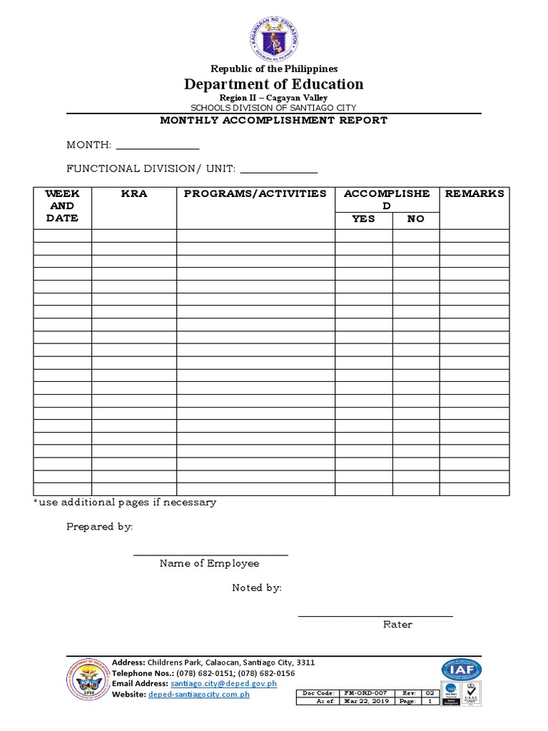 DepEd Santiago City Monthly Report | PDF