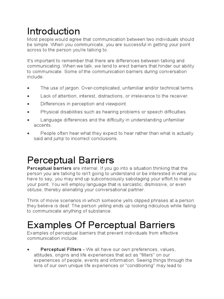 Perceptual Barriers Are Internal. If You Go Into A Situation Thinking ...