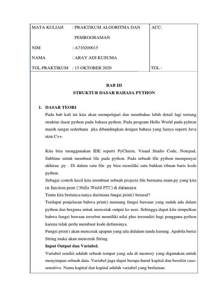 Struktur Dasar Python: Panduan Praktikum | PDF