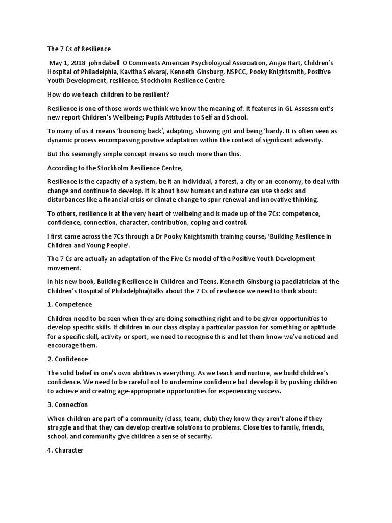 The 7 Cs of Resilience | Download Free PDF | Psychological Resilience ...