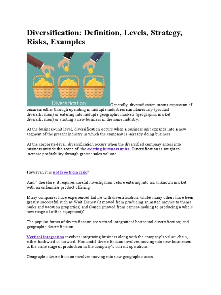 Diversification: Definition, Levels, Strategy, Risks, Examples | PDF ...