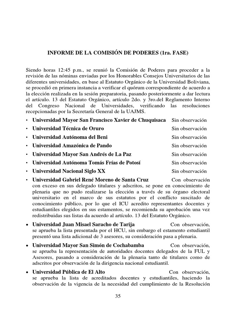 06 Informe de Comisiones | PDF | Universidad | Bolivia