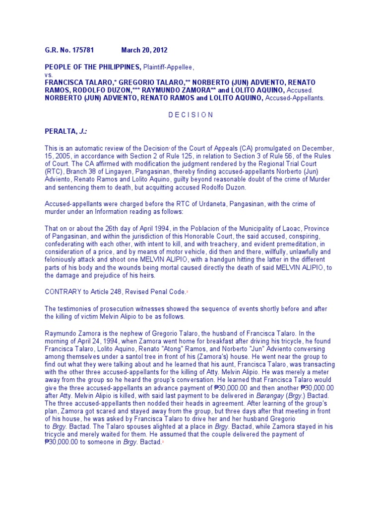 37 People Vs Talaro (No) | PDF | Ex Post Facto Law | Murder