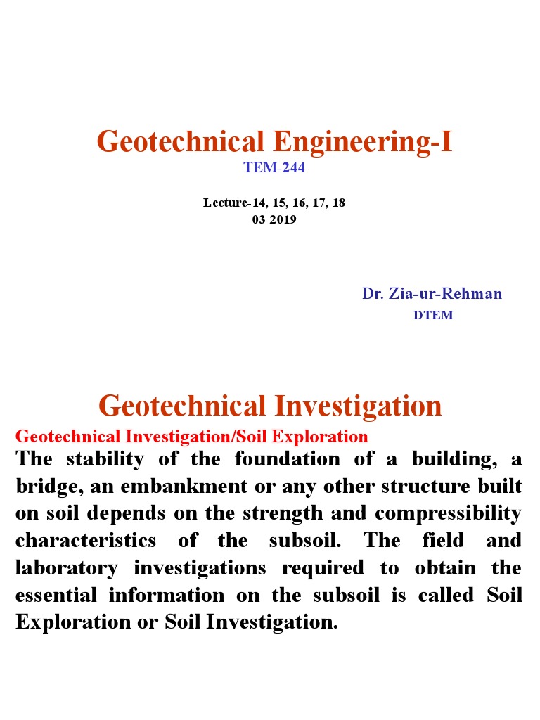 Geotech-1-Soil Investigation | PDF | Drilling Rig | Geotechnical Engineering