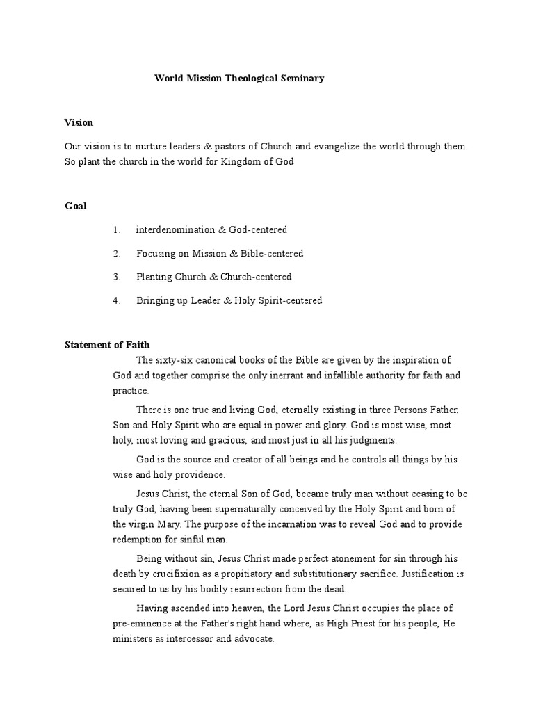 World Mission Theological Seminary Overview | PDF | God The Father | Jesus