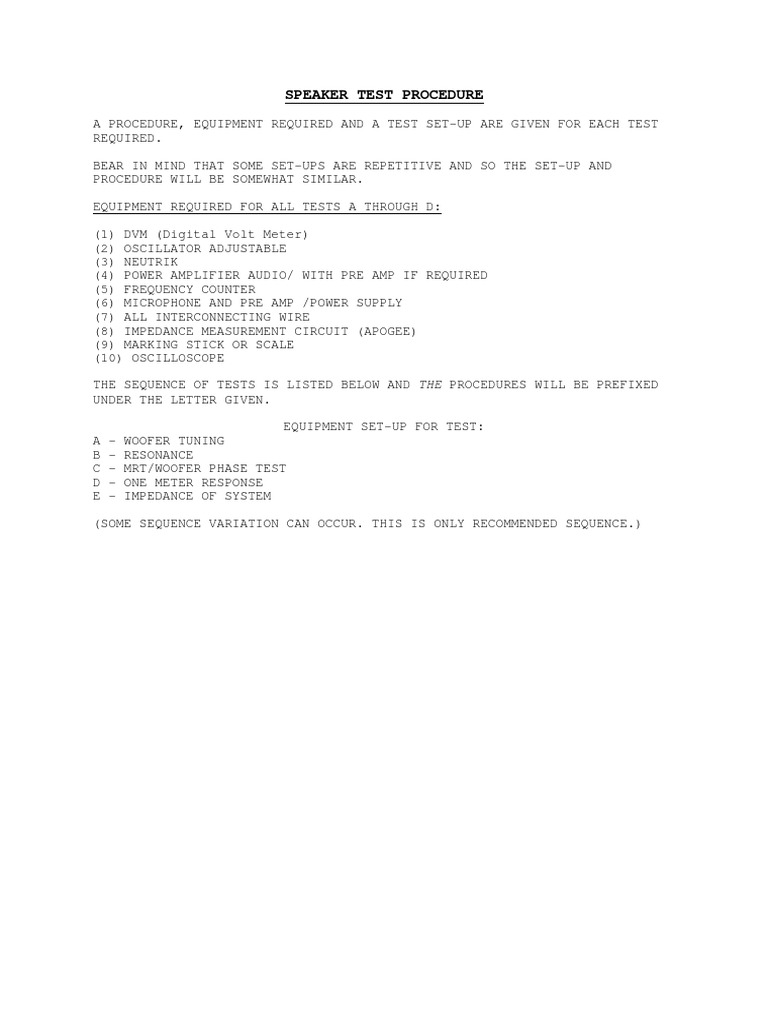 Loudspeaker Testing Procedures Guide | PDF | Amplifier | Loudspeaker