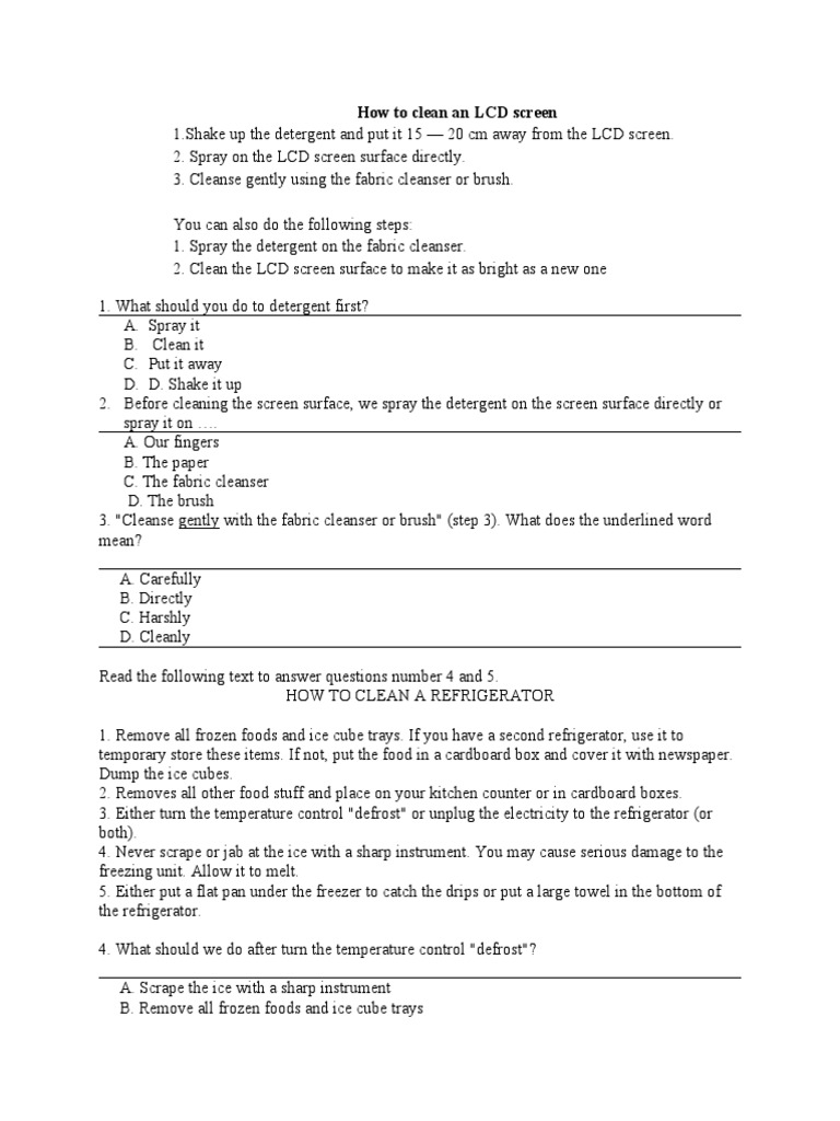 Soal Latihan Proedure | PDF | Refrigerator | Potato