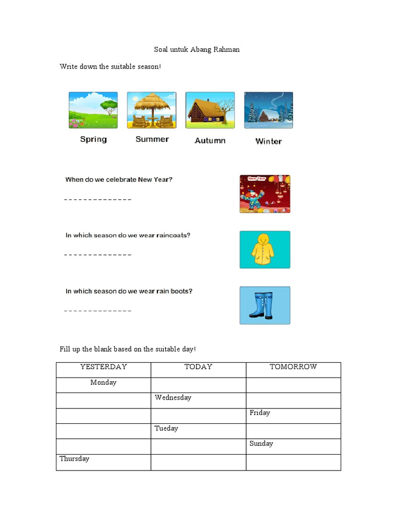 Soal Untuk Abang Rahman Write Down The Suitable Season! | PDF