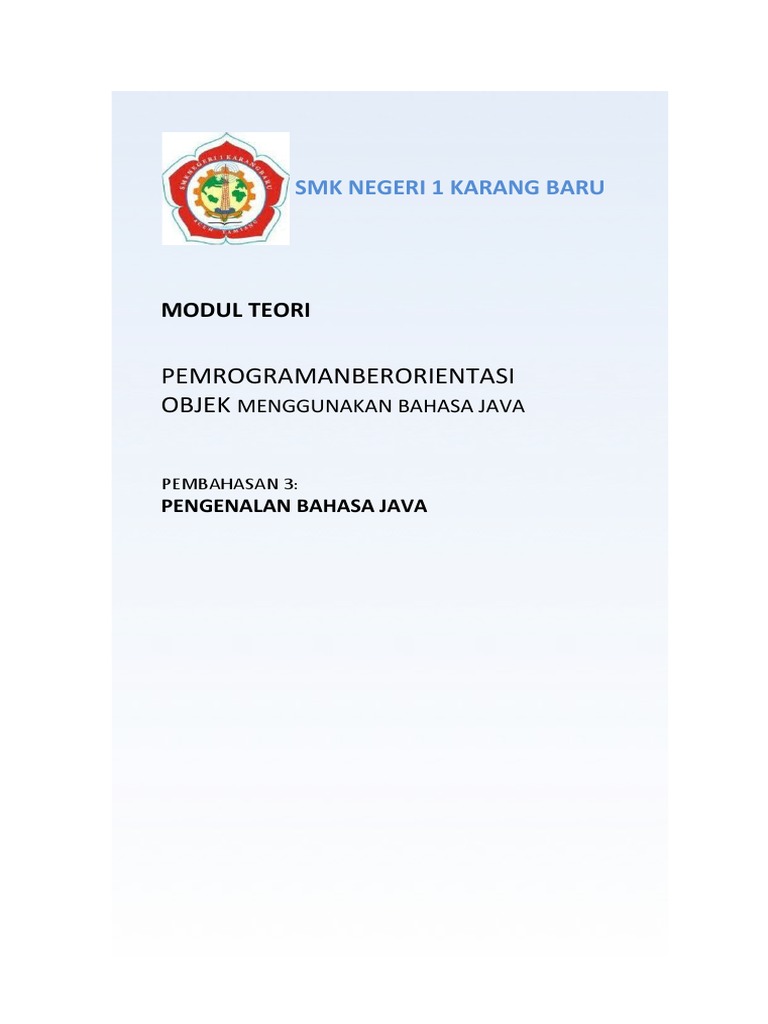 Modul Teori Pbo - Pengenalan Bahasa Java | PDF