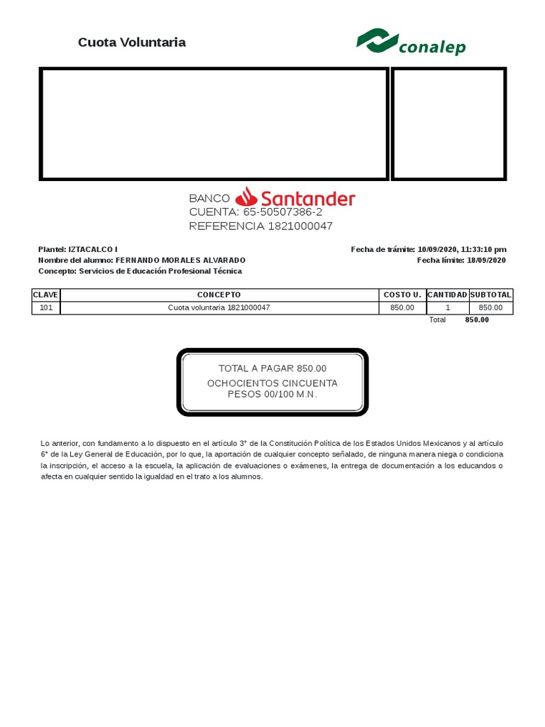 Ficha de Pago Conalep 2024 | PDF | Esfera pública | Gobierno
