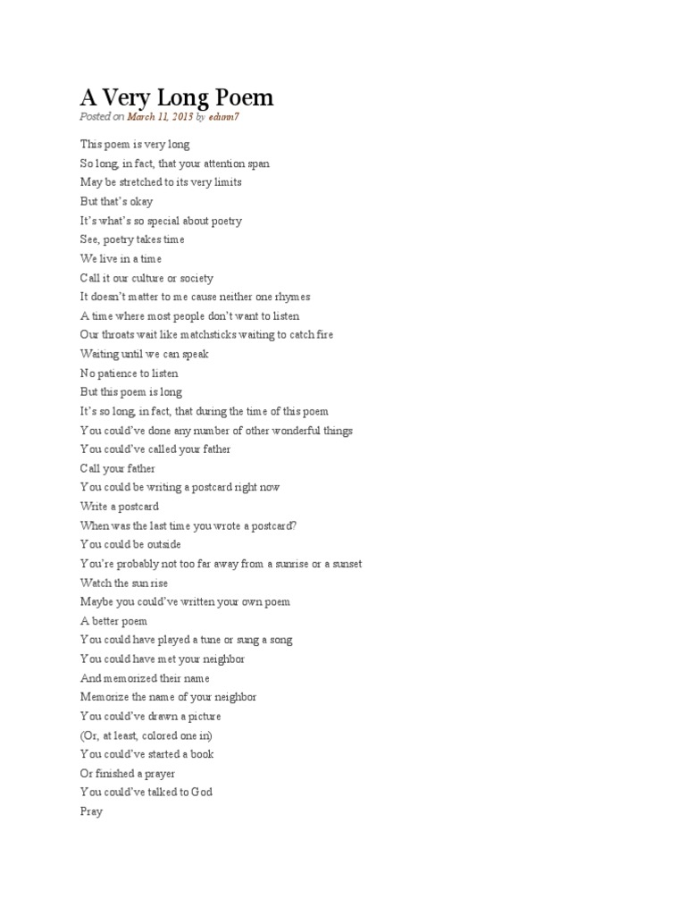 A Very Long Poem | PDF | Poetry