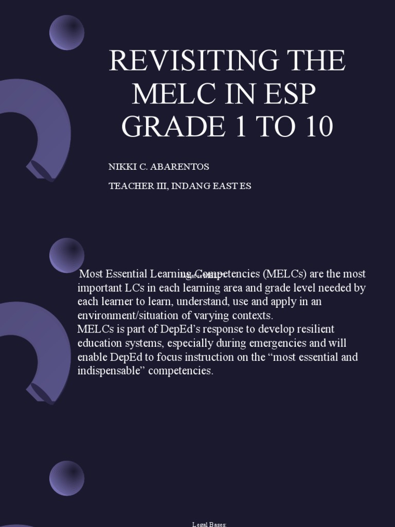 Revisiting The Melc in Esp Grade 1 To 10: Nikki C. Abarentos Teacher ...