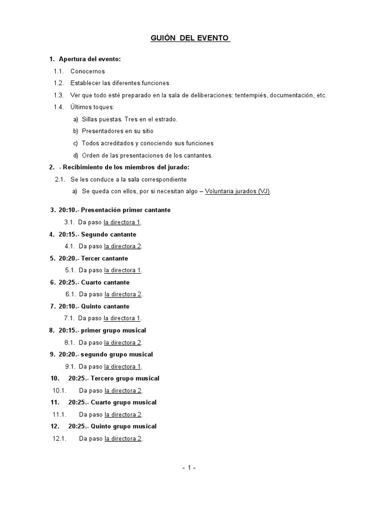 Ejemplo De Guión De Presentador De Eventos