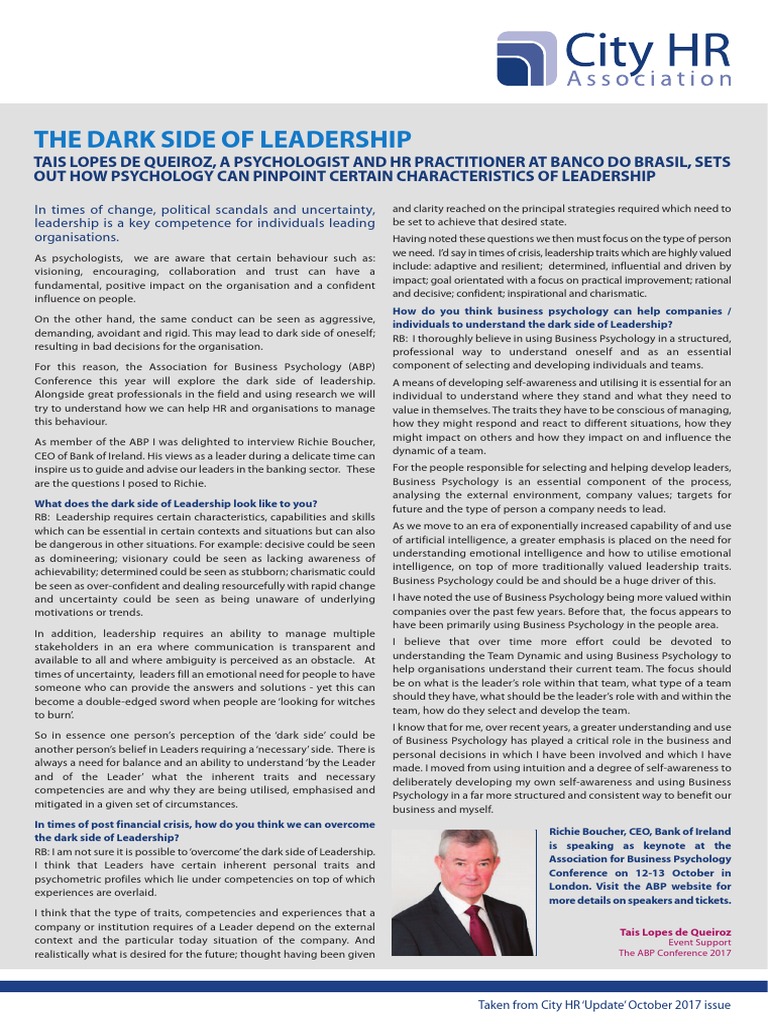 The Dark Side of Leadership | PDF | Industrial And Organizational ...