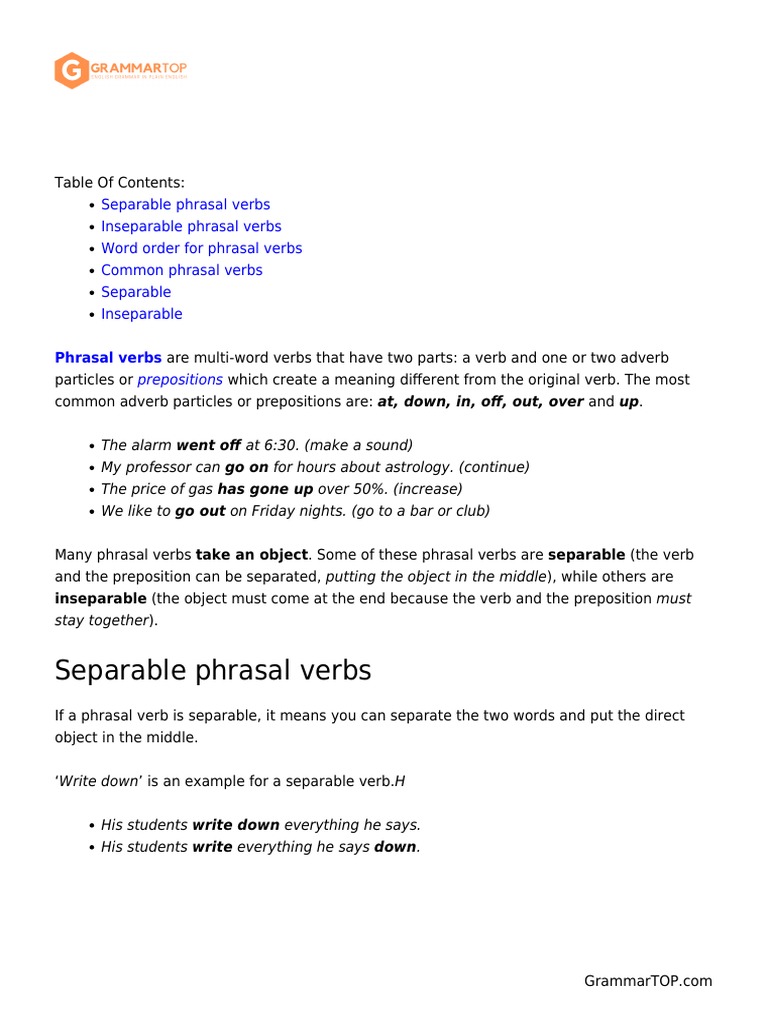 Phrasal Verbs - Separable and Inseparable PDF | PDF | Phrase | Verb
