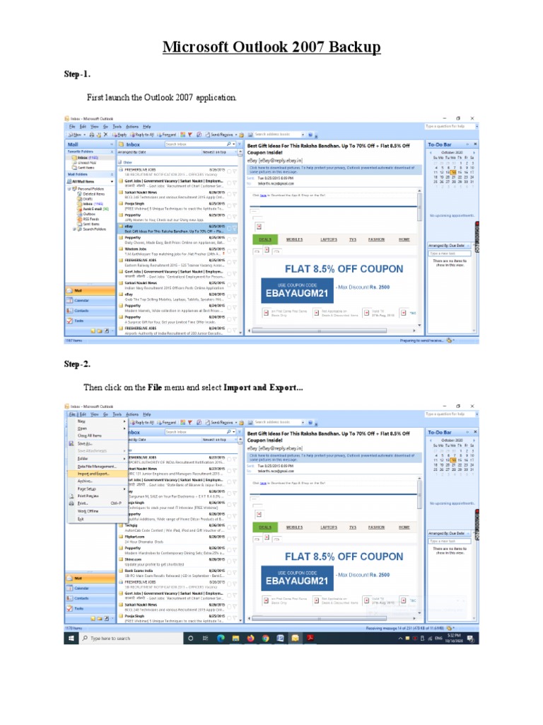 Outlook 2007 Backup Guide | PDF | Career & Growth | Business