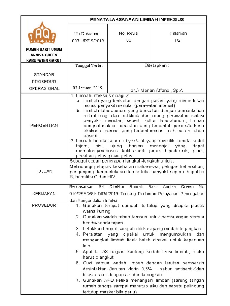Sop Limbah Infeksius | PDF | Sains & Matematika