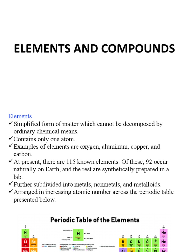 Elements and Compunds | PDF | Chemical Elements | Periodic Table