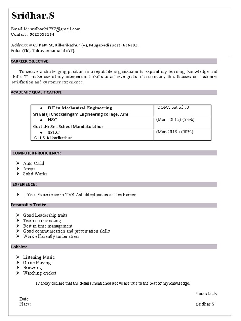 Sridhar Resume | PDF