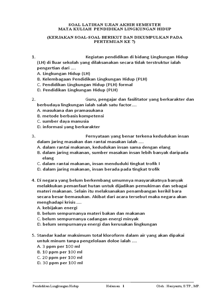LATIHAN Soal Uas PLH 19 | PDF
