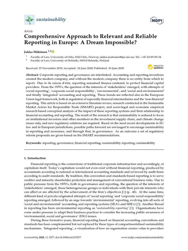 Comprehensive Approach To Relevant and Reliable Reporting in Europe: A ...