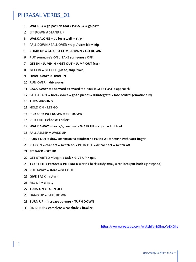 Phrasal Verbs - 01: Sit Down Stand Up | PDF