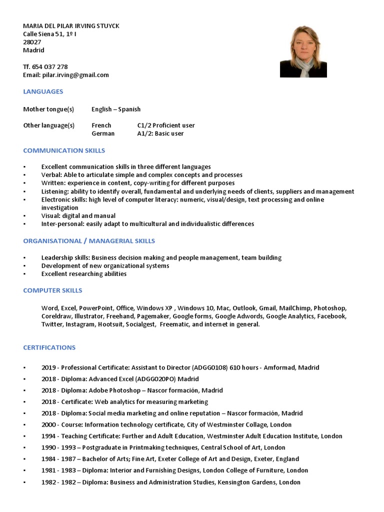 Maria del Pilar Irving Stuyck Profile | PDF | Gmail | Analytics