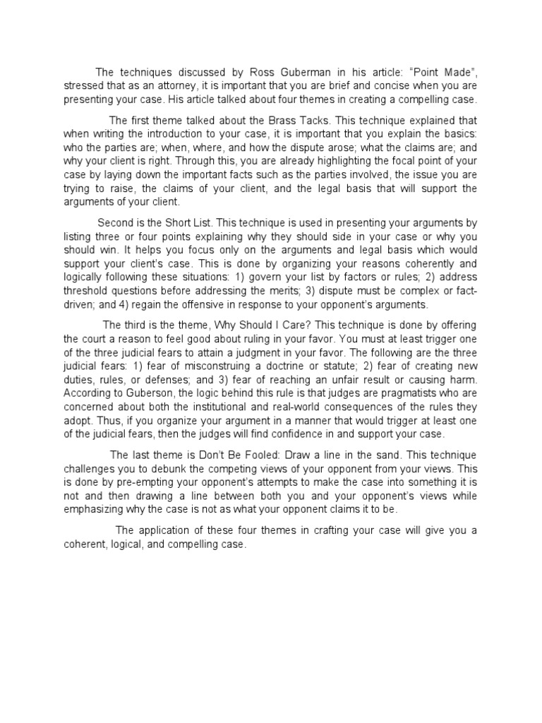 Ross Guberman's 4 Themes for Brief and Concise Legal Arguments | PDF ...