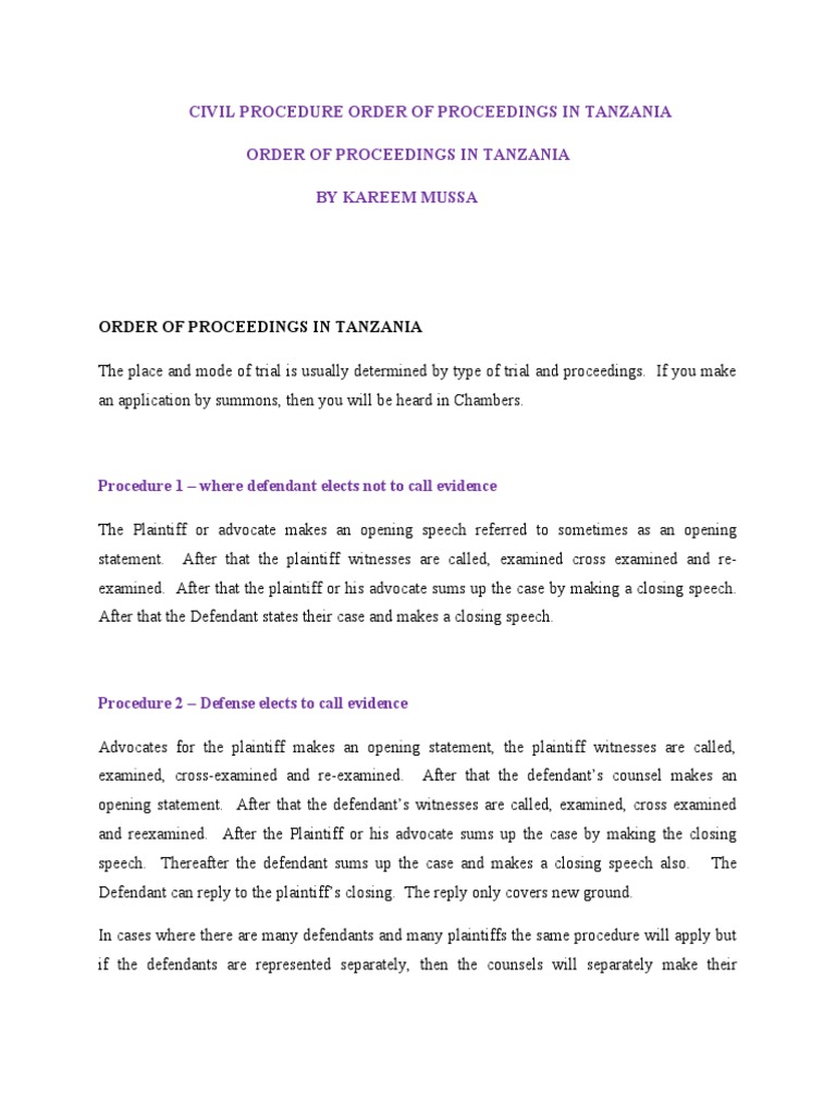 Civil Procedure Order of Proceedings in | PDF | Judgment (Law) | Lawsuit