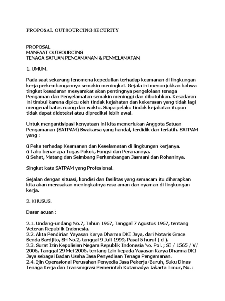 Proposal Jasa Outsourcing Security | PDF | Karier & Perkembangan | Bisnis