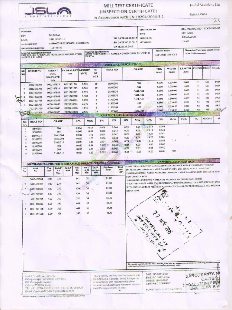 MTC SS316L PDF | PDF