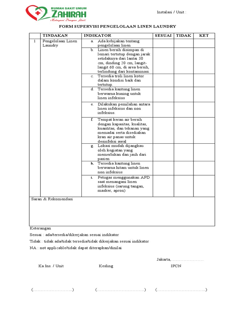 Form Supervisi Linen Laundry | PDF