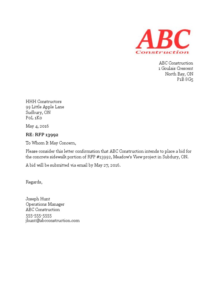Intent To Bid Template | PDF