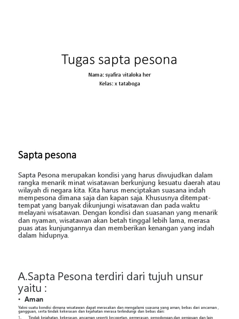Unsur-unsur Sapta Pesona Pariwisata | PDF | Perjalanan | Kesehatan Holistik