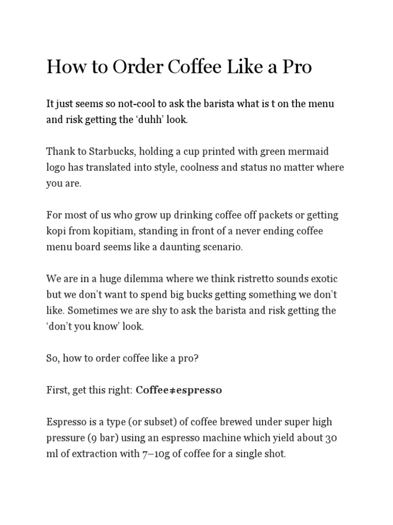 How To Order Coffee Like A Pro | PDF | Coffee | Drink