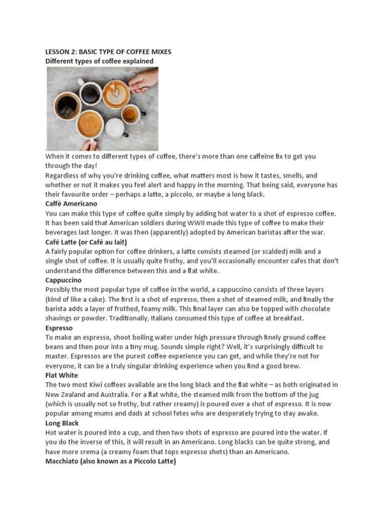 Different Types of Coffee Explained | PDF | Coffee | Drink