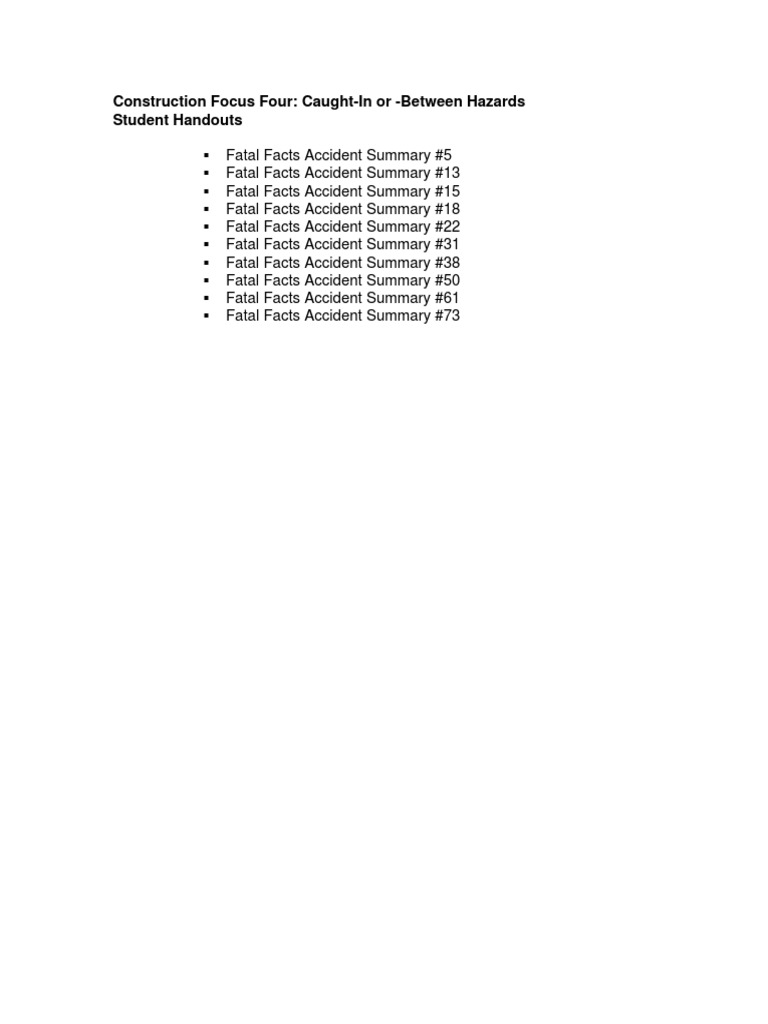 Construction Focus Four: Caught-In or - Between Hazards Student ...