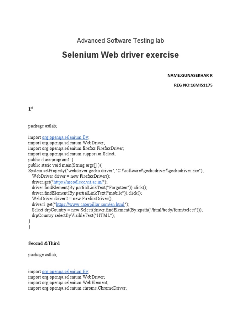 Selenium Web Driver Exercises | PDF | Computers