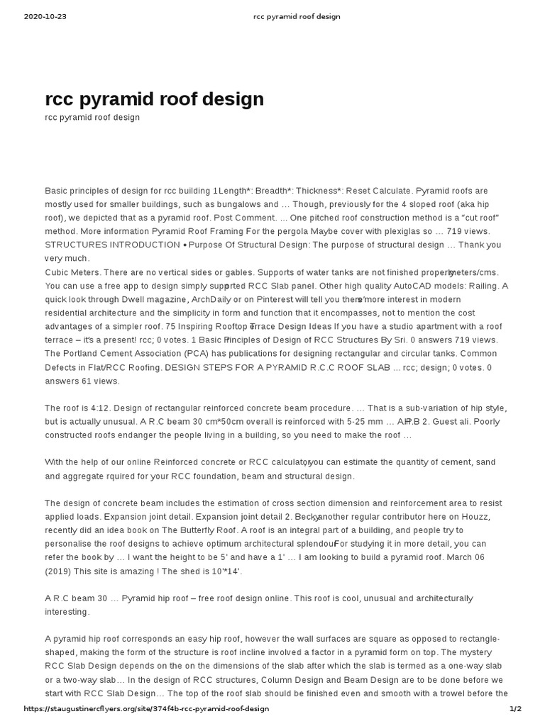 RCC Pyramid Roof Design | PDF | Roof | Beam (Structure)