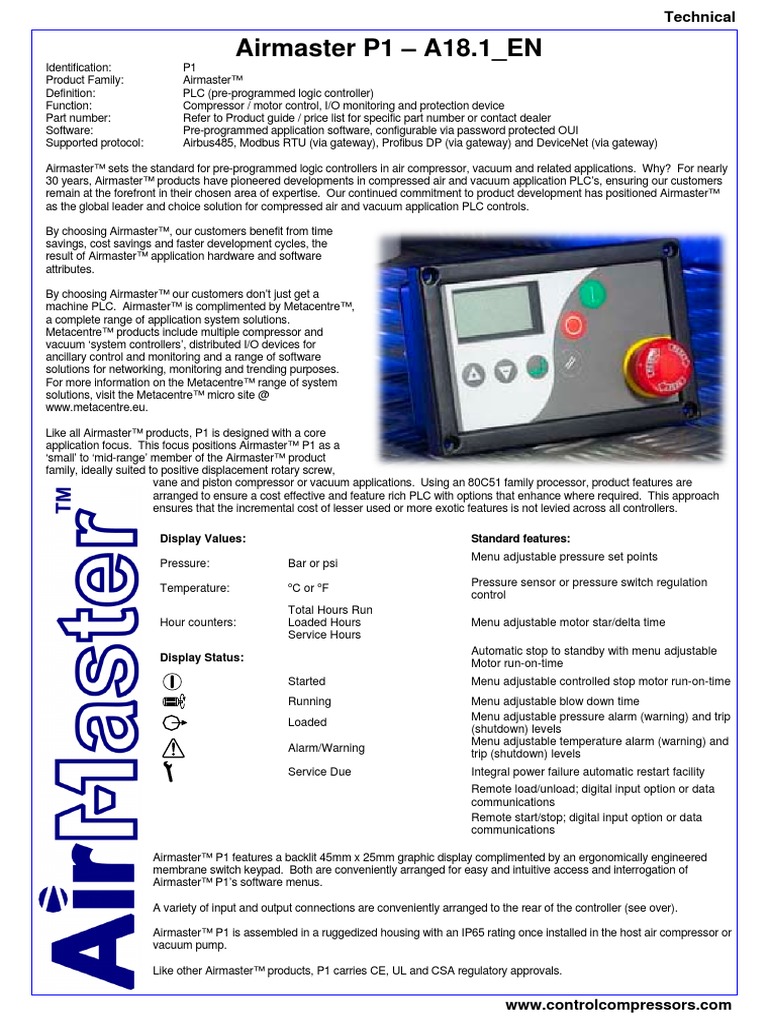 Airmaster P1 - A18.1 - EN: Display Values: Standard Features | Download ...
